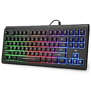 Rii Gaming Keyboard,87-Keys RGB Backlit Compact Keyboard,Silent Computer Keyboard,Wired Tenkeyless Keyboard for Laptop,PC,Windows,Mac