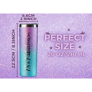 Onebttl 18th Birthday Gifts for Girls, Women, Her - 18 and Fabulous -20oz/590ml Stainless Steel Insulated Glitter Tumbler with Straw, Lid, Message Card - (Purple-Blue Gradient)