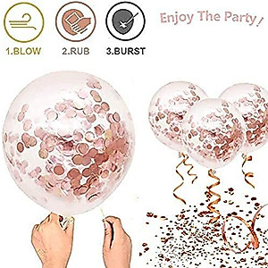 Chrome Metallic Rose Gold and Black Confetti Balloons 55 pcs 12 inch Thick Latex Balloons for Rose Gold Black Baby Bridal Shower,Women Girls Rose Gold and Black Birthday Party Decorations graduation party Supplies