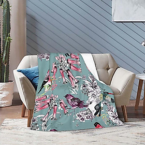 Throw Blanket 30x40 Inch,Birds Branch Flowers Blue Flannel Soft Cozy Fluffy Throw Blankets and Warm Throws for Adults in Couch Sofa Bed 40x30 Inch