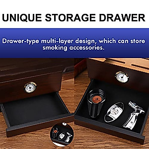 Cigar Humidor Box, Spanish Cedar Cigar Humidor Storage Box Holds 50-60 Cigar Humidors, Keeps 65% - 72% Like Humidity with Glass Top humidors, Stable Hygrometer, Humidifier and Accessory Drawer.
