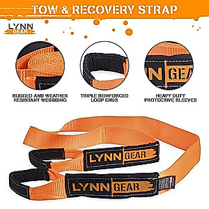 LYNN GEAR - 2PK Tow & Recovery Strap (32,000+ LB Break Strength) & D Ring Shackle Combo Kit | (1) 10' Strap, (1) 30' Strap, (2) Shackles & HD Tote | Vehicle Hauling, Offroad, Pickups & Trucks - Orange