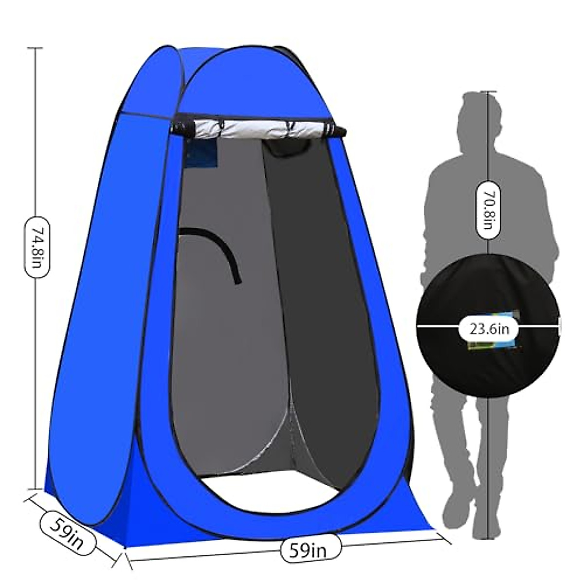 TUKAILAI Portable Pop Up Privacy Tent, Outdoor Camping Bathroom Toilet Shower Tent Spacious Dressing Changing Room for Hiking Beach Picnic Fishing, Instant Rain Shelter with Carrying Bag (Blue)