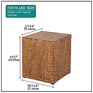 kevinplus H17'' Outdoor & Indoor Side Table End Table, Square Faux Wood Stump Stool, Modern Decorative Garden Stool Patio End Table Plant Stand Table, Antique Yellow