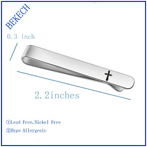 BEKECH Faith Gift for Men Cross Tie Clip Gift Christian Jewelry Gift for Religious Men Boss Coworkers Gift First Communion Jewelry for Him (silver)