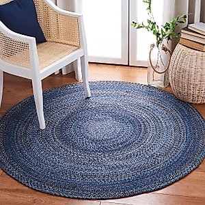 SAFAVIEH Braided Collection 4' Round Navy BRD851N Handmade Country Cottage Reversible Area Rug