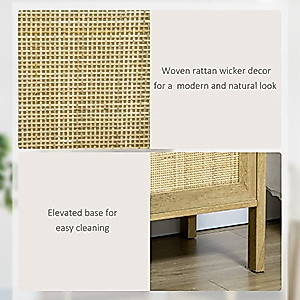 HOMCOM Boho Bookshelf, Storage Cabinet with 3 Open Shelves and Natural Rattan Decor, Bookcase for Living Room, Study, Bedroom