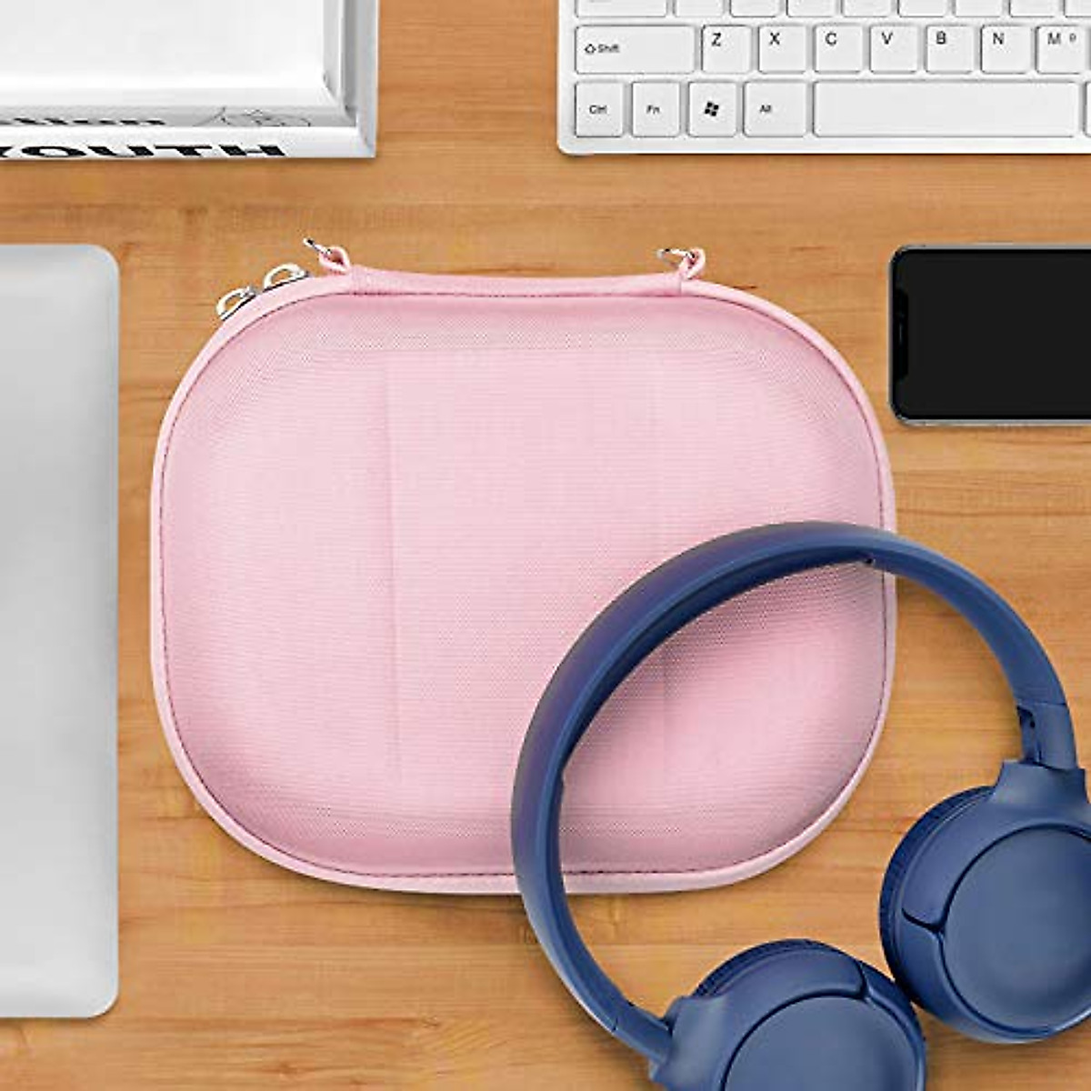 Geekria NOVA Headphones Case Compatible with JBL Tune 510BT, Tune 560BT, Tune 660 BTNC, Live 460NC, Live 400BT, E45BT Case, Replacement Hard Shell Travel Bag with Cable Storage (Pink)