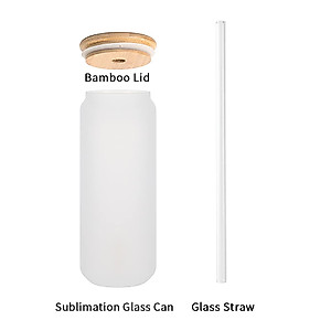 PYD Life Sublimation Glass Blanks Can Cups Frosted 25 OZ with Bamboo Silicone Lid and Glass Straw Coffee Beer Cans Tumblers Cups Mugs for Tumbler Heat Press 6 Pack
