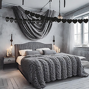 2 Set Gothic Banner Halloween Garland Black Heart Skull Felt Decor for Birthday Goth Wedding DIY Home Bachelorette Party Farewell Shower Decorations Indoor Outdoor