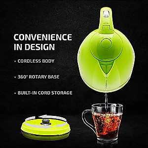 Ovente Electric Kettle 1.7 Liter Cordless Hot Water Boiler, 1100W with Automatic Shut-Off and Boil Dry Protection, Fast Boiling BPA-Free Portable Instant Heater for Making Tea, Coffee, Green KP72G