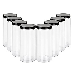 ZIQI 8Pack 32Oz Clear Plastic Jars with Black Lids, Large Clear Empty Plastic Jars Round Food Grade Containers, BPA Free PET Container Pantry, Home and Kitchen Storage