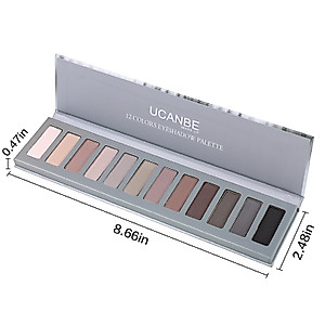 UCANBE 12 Color Eyeshadow Makeup Palette, Naked Nude Eye Shadow, Neutral Matte Shimmer Make Up Pallet with Double-ended Brush Set Kit, Highly Pigmented Long Lasting Waterproof (Palette + Brush - 06)