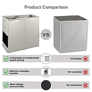 HOUSE AGAIN Double Laundry Hamper with Lid and Removable Laundry Bags, 160L, 2 Divider Dirty Clothes Hamper with Handles for Bedroom, Dorm, Foldable Laundry Basket Organizer, Dual hamper (Grey)