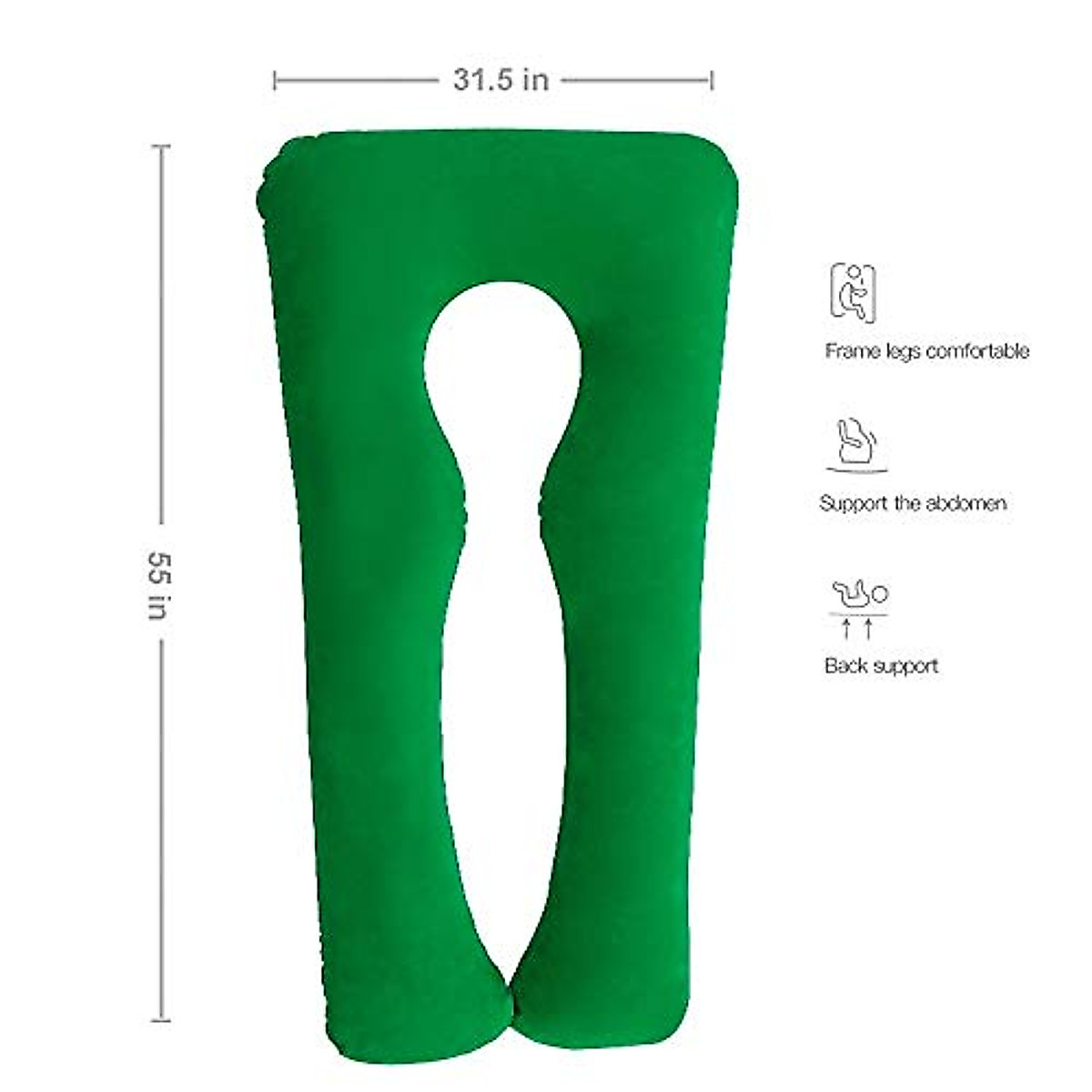 MJMH Updated Large Inflatable Pillow Flocked Fabric Pregnancy Pillow Maternity Pillow Nursing Pillow Sleeping Pillow Body Pillow Travel Pillow Home Use and outdoor Use 55 inch US Stock (Green)
