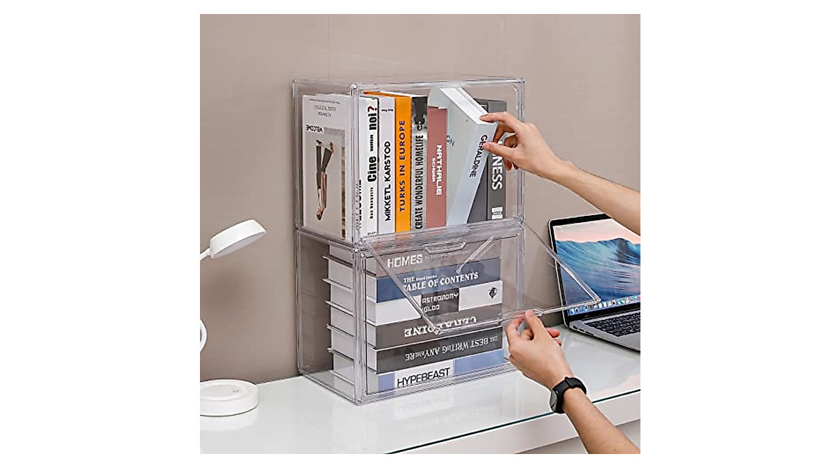 FABROK Clear Book Storage Organizer – Stackable & Durable