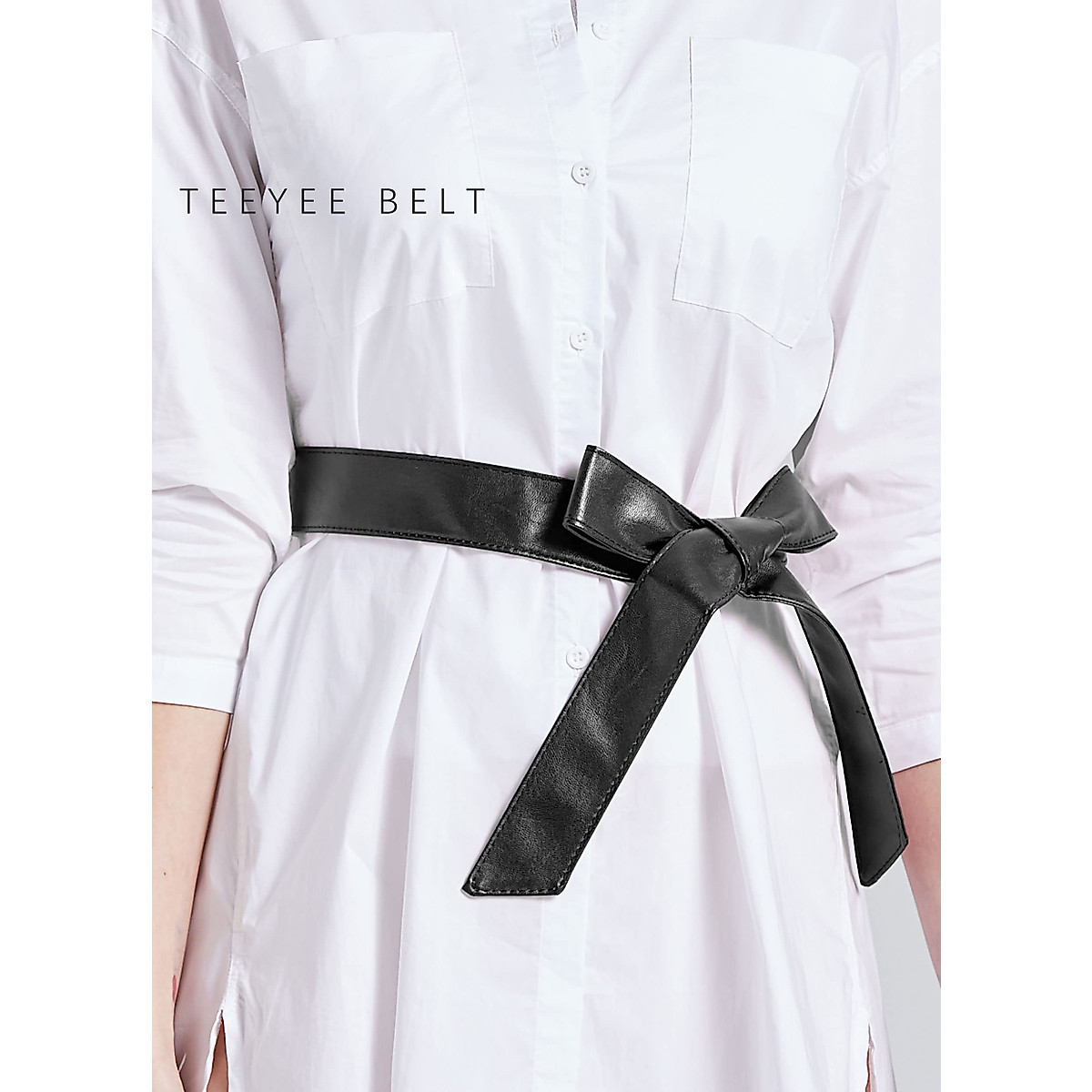 TeeYee Women Obi Belt Fashion Solid Color PU Leather 4.5cm Wide Waist Band 70 Inch in Extra Size (black)