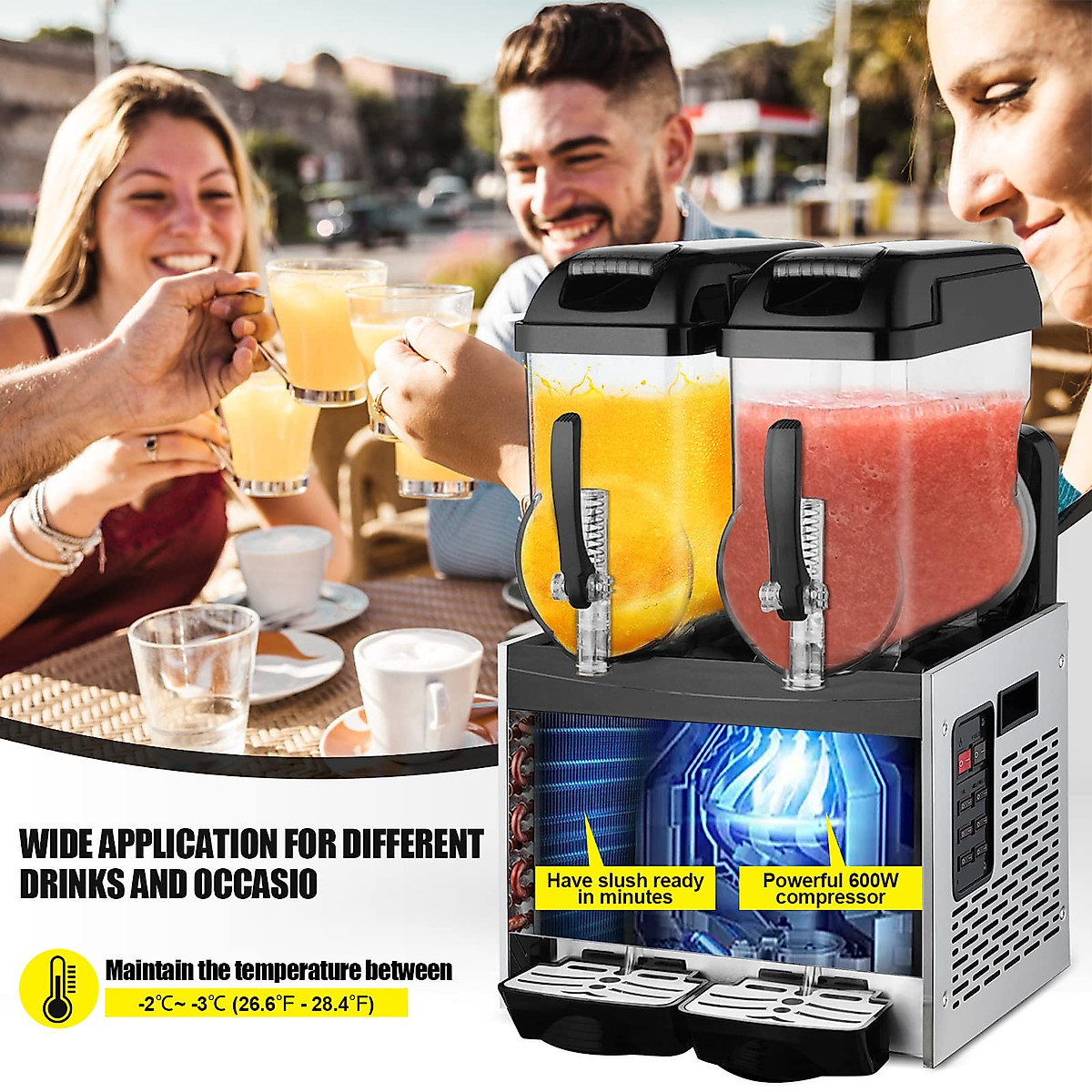 IKEKA 110V Commercial Slushy Machine 24L Double Tank Frozen Drink Slushie Maker Machine 600W Stainless Steel Margarita Machine for Supermarkets Cafes Restaurants Bars (Black)