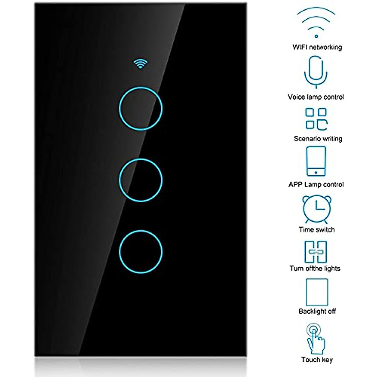 Smart WiFi Touch Switch Mobile Phone app Wireless Remote Control Wall lamp RF433 Glass Panel Supports Alexa & Google Home with LED Indicator Life/Tuya Application, Black, s010, 1way