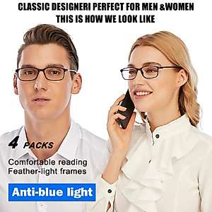 AQWANO 4 Pack Computer Reading Glasses Men Women Blue Light Blocking, Lightweight TR90 Flexible Frame Readers Glasses Anti Glare, 2.75