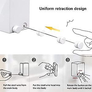 Retractable Clothesline，Indoor Clothesline for Drying Clothes-Wall-Mounted Stainless Steel self-Adhesive and Wall-Mounted Laundry Rope (13.8 feet) White