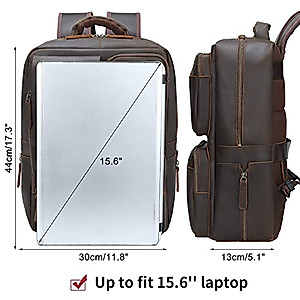 TIDING Vintage Genuine Leather 15.6 Inch Laptop Backpack for Men Business Travel Shoulder Daypacks