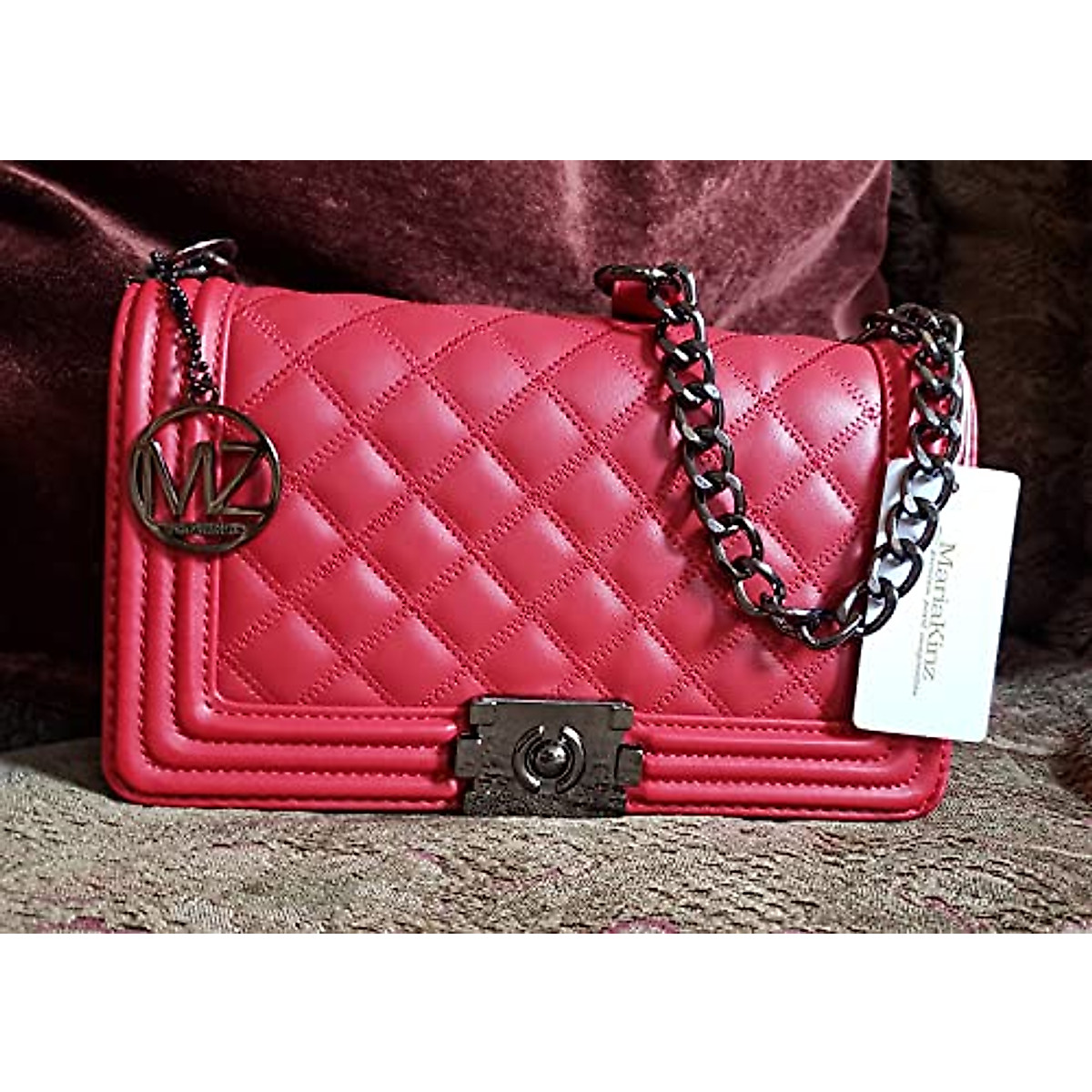 MariaKinz Leather Shoulder/Crossbody Bags and Purse with Convertible Strap (Red Mosaic)