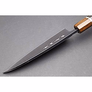 Yoshihiro Mizu Yaki Ginsanko Mirror-Finished High Carbon Stain Resistant Deba Fish Fillet Knife Ebony Handle with Silver Ring (7'' (180mm))