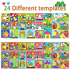 Gxi Button Art Toys Crafts for Toddler Activities Game Peg Board Preschool Toys Mosaic Pegboard for Kids Age 2 3 4 5 6 Girls Boys Gift