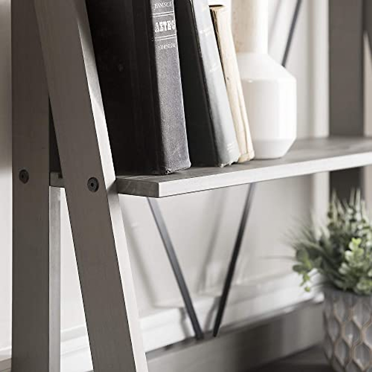 Walker Edison X Back Modern Farmhouse Wood Bookcase Bookshelf Home Office Living Room Storage, 4 Shelves, Grey