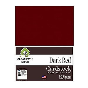 Dark Red Cardstock - 8.5 x 11 inch - 80Lb Cover - 50 Sheets - Clear Path Paper