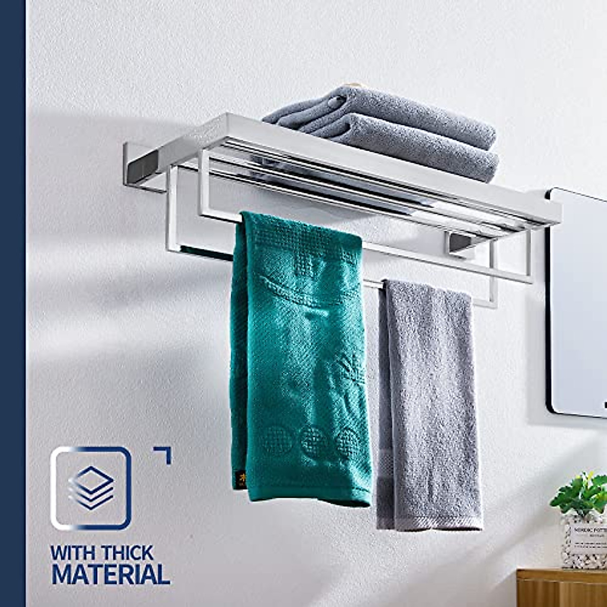 KOKOSIRI 24'' Bathroom Towel Shelf Chrome Towel Rack with Two Bath Towel Bars SUS304 Stainless Steel Wall Mounted, Polished Finish, B6003CH