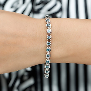 Certified London Blue Topaz Tennis Bracelet For Women, AAA Quality, December Birthstone Bracelet, 14K White Gold, 6.5 inches