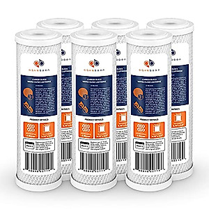 Aquaboon Coconut Shell Water Filter Cartridge | Activated Carbon Block CTO | Universal 5 Micron 10 inch Cartridge | Compatible with DWC30001, WFPFC8002, FXWTC, WHEF-WHWC, WHKF-WHWC 6-PACK