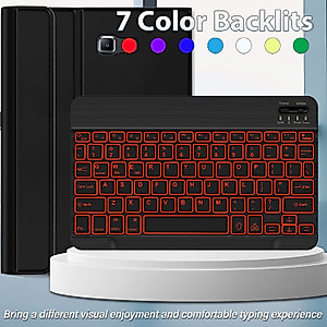 Wineecy Galaxy Tab A 10.1 Keyboard Case(SM-T580/T585, 2016 NO S Pen Version), 7 Color Backlit Detachable Wireless with Folio Case Cover for Samsung Galaxy Tab A 10.1 2016,SM-T580 SM-T585/T587, Black