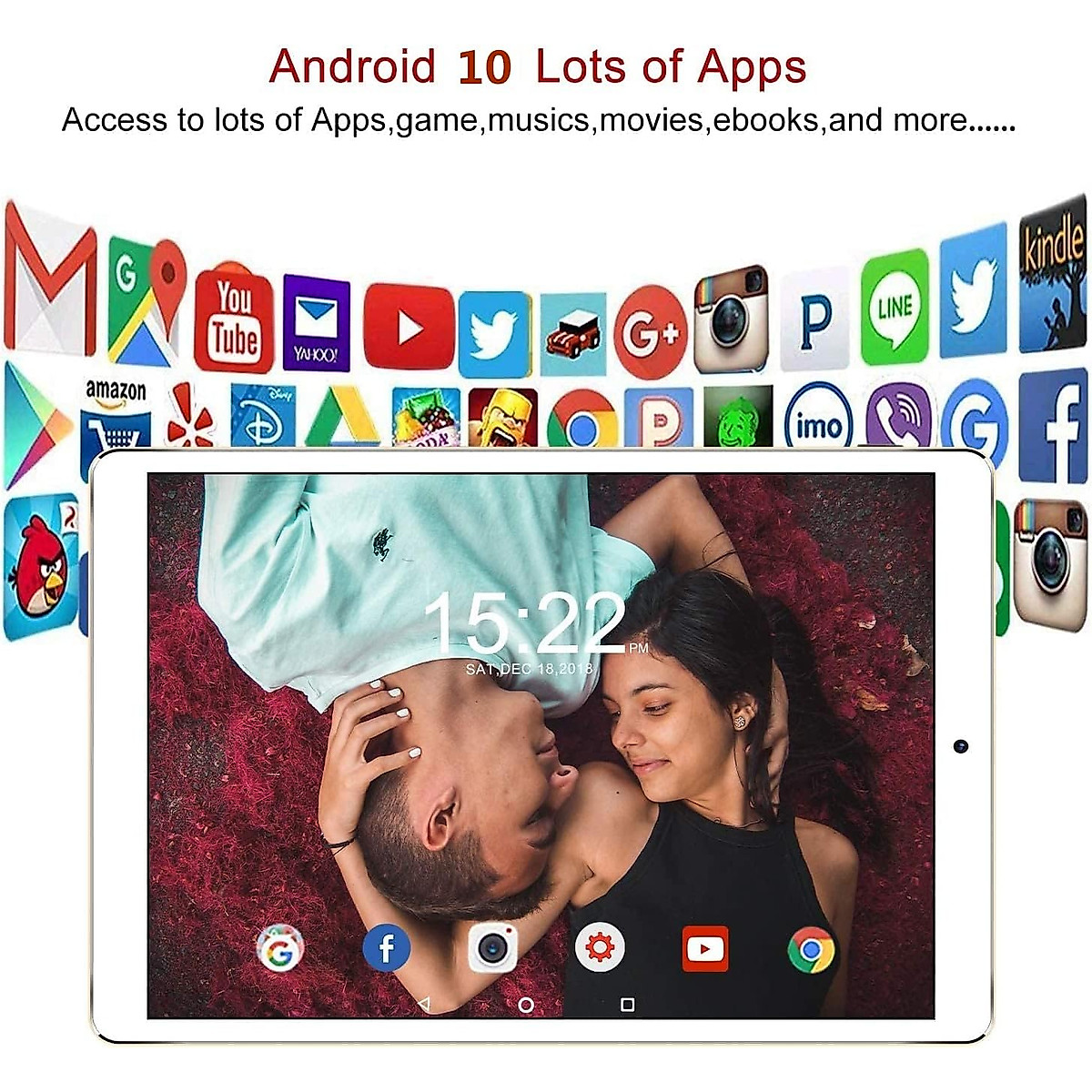 2 in 1 Tablets 10 Inch, Android 9 Tablet PC with Wireless Keyboard Case, 4GB RAM 64GB ROM/128GB Computer Tablets, Quad Core, HD/IPS, 8000mAh, Dual 4G SIM/WiFi (Gold)