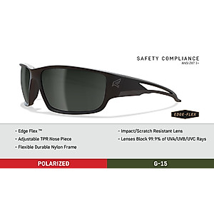 EDGE TSK21-G15-7 Kazbek Polarized Wrap-Around Safety Glasses, Anti-Scratch, Non-Slip, UV 400, Military Grade, ANSI/ISEA & MCEPS Compliant, 5.04" Wide (Black Frame/G-15 Silver Mirror Lens)