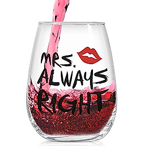 Mr. Right and Mrs. Always Right Stemless Wine Glass and Beer Glass, Funny Couple Set for Her Him Newlywed Couples - Ideal for Wedding Anniversary Valentine's Day Birthday Christmas, 12Oz