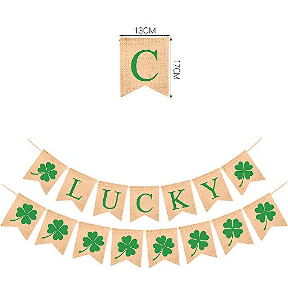 2 Pack St Patrick's Banner Burlap, Lucky Shamrock Burlap Garland Banners, St. Patrick's Day Decorations | Irish Lucky Day Home Decor | Mantel Fireplace Decor