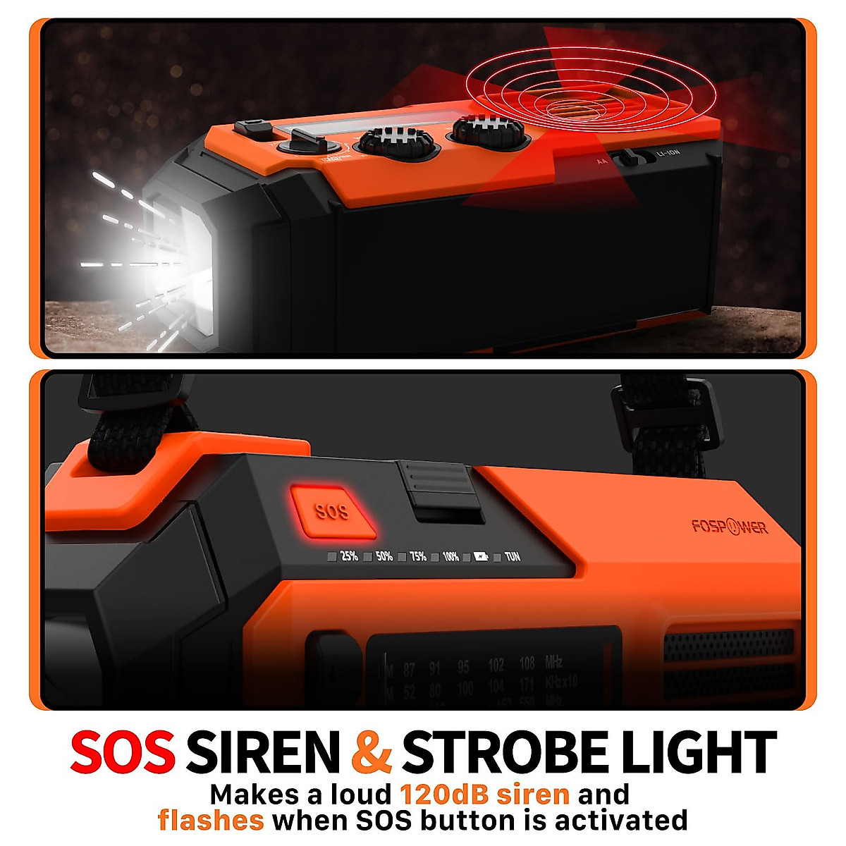 FosPower Emergency Weather Radio (Model A6) NOAA/AM/FM with 18500mWh Portable Power Bank, USB/Solar/Hand Crank Charging, Battery Operated, SOS Alarm & Flashlight for Indoor/Outdoor Emergency