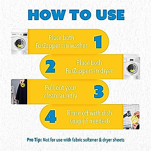 FurZapper Pet Hair Remover for Laundry, 4 Count - Reusable Dog & Cat Hair Remover Tool As Seen on Shark Tank - Removes Pet Fur, Hair, Lint, Dander from Clothes & Laundry - One FurZapper Per Pet