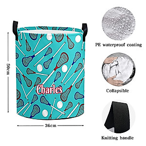 Personalized Lacrosse Sticks Pattern Laundry Basket with Name Waterproof Foldable Storage Bin for Bathroom Home Office Cloth