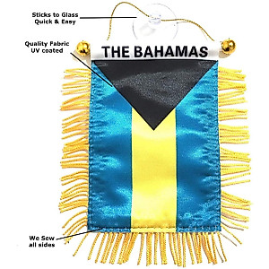 PRK 14 Bahamas Flags for Cars interiror Accessories Decal Stickers Small Mini Banners Hanging Rearview Mirror Accessory Style Design Homes Windows Sticks to Glass Quality Made Mini Banners