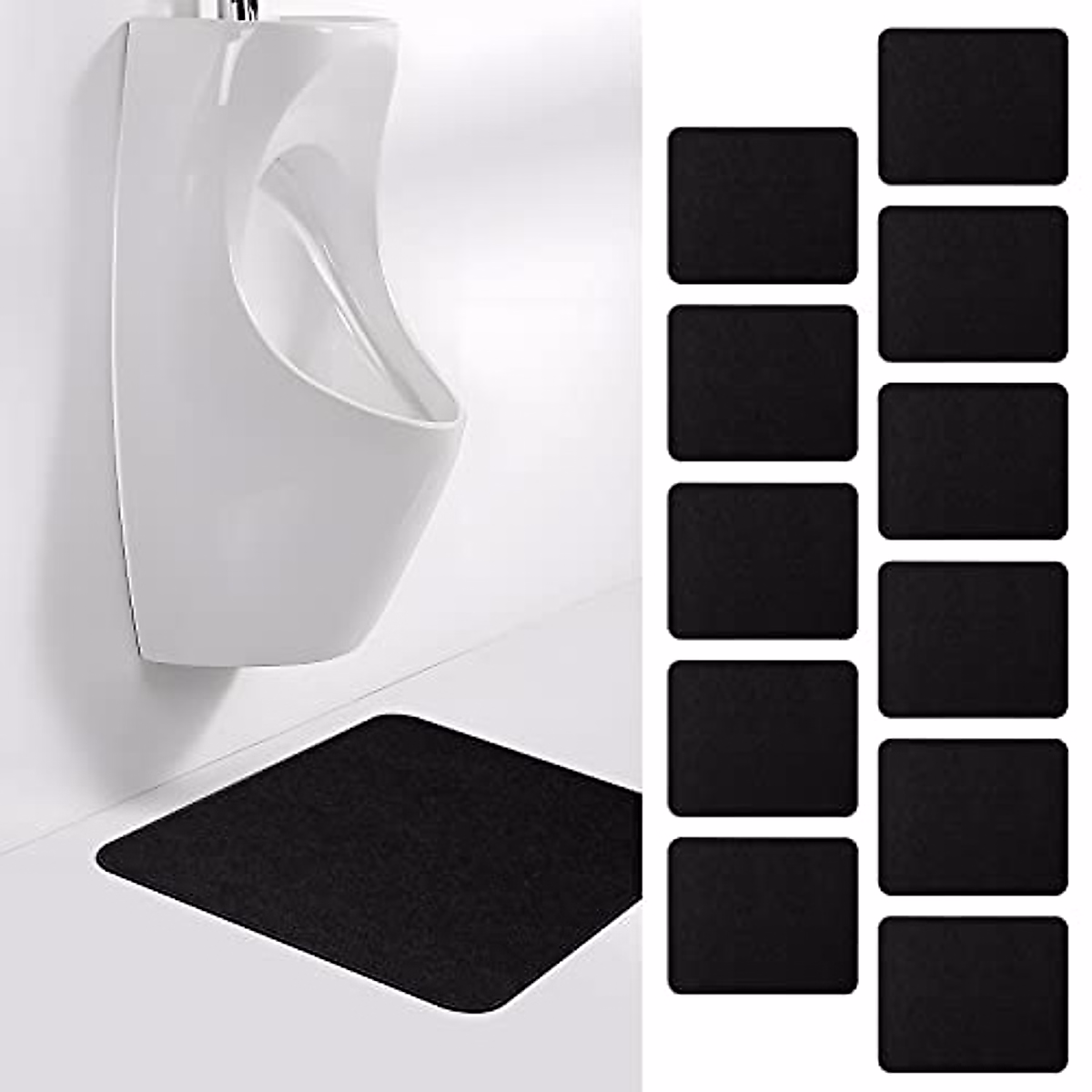 HBGOTL Urinal Mats for Men Bathroom (12 Pieces) | Urinal Pads | Urinal Floor Mats Under Urinal | Anti-Slip | Super Absorbent | Long Lasting | Black | Rectangular Shape