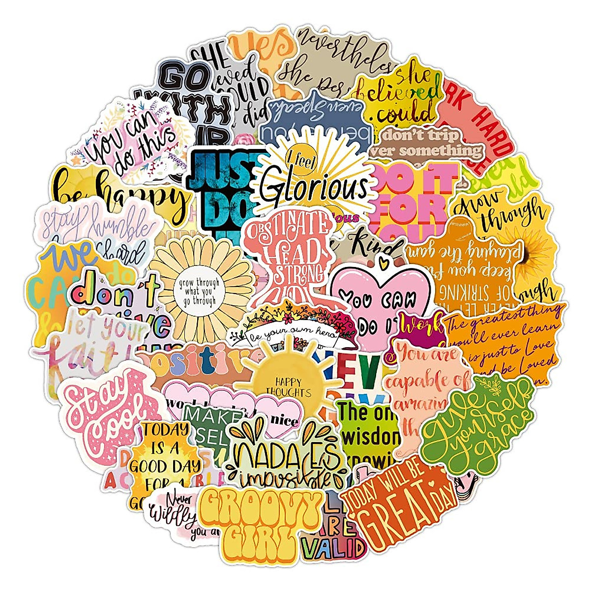 50PCS Inspirational Positive Sticker Inspirational Word Phrase Sticker Kettle Notebook Stationery Refrigerator Diary Boy Girl Vinyl Decal