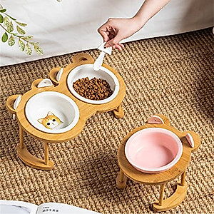 BADALO Ceramic Single and Double Cats Bowl Feeder,with Stand Protect Neck Cats Bowl Small Dog Pet Supply/Blue,Pink/Pair