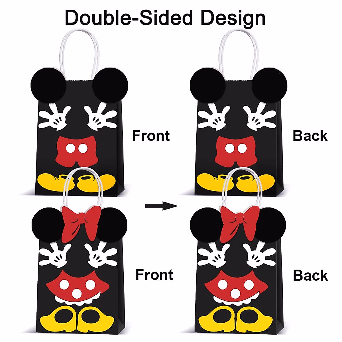 Min Micky Minie Mouse Party Supplies Bags - Paper Treat Candy Gift Bags for Kids Birthday Party -12 Piece