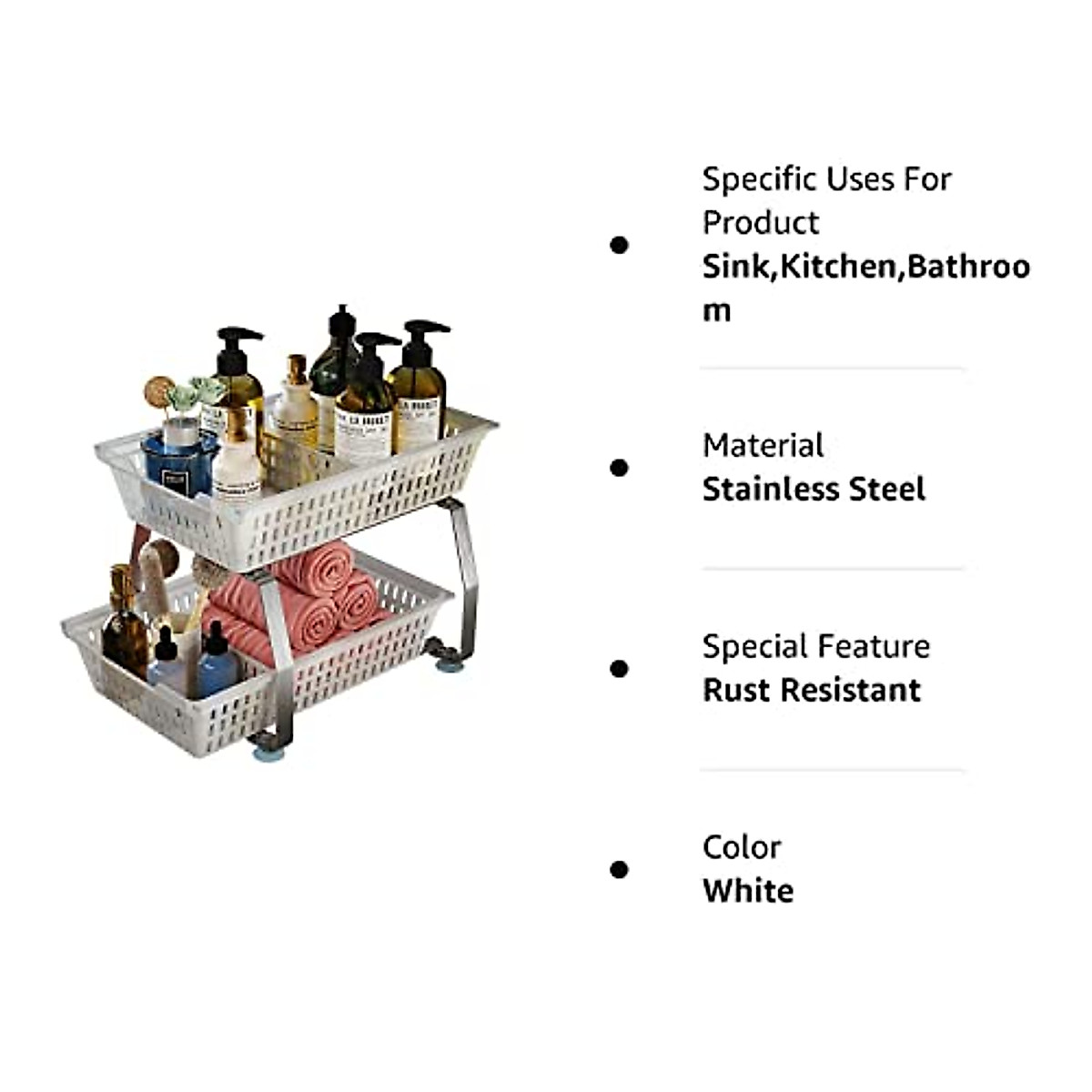 junyuan Under Sink Organizers and Storage, Bathroom Countertop Organizer with Dividers,Double Pull Out Cabinet Organizer Stainless Steel