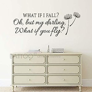 BATTOO What If I Fall Oh My Darling What If You Fly Wall Decal Quote- Inspirational Quote- Bedroom Decor- Nursery Wall Decal for Girls Room Decor(Black 30" WX11 H)