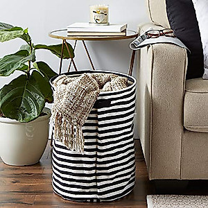 DII Laundry Storage Collection Cabana Stripe Collapsible and Waterproof Bins, Round Hamper, 13.75x20, Black